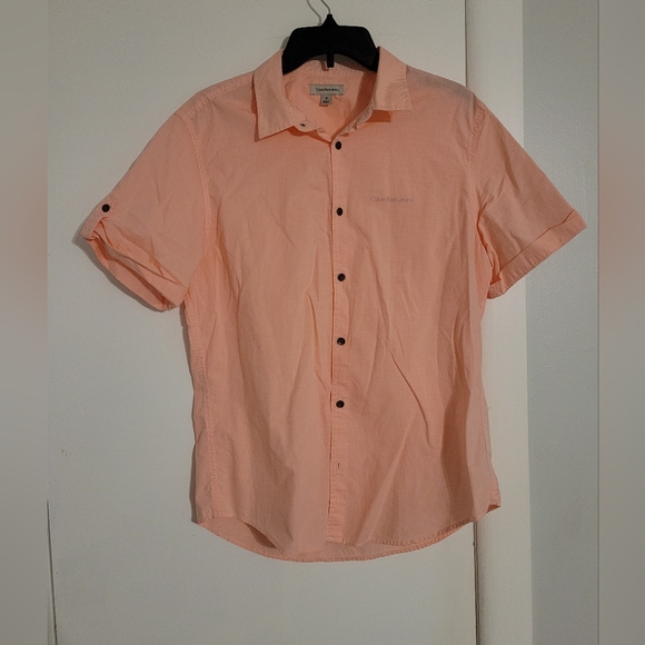 Calvin Klein Jeans | Shirts | Mens Orange Calvin Klein Short Sleeve ...